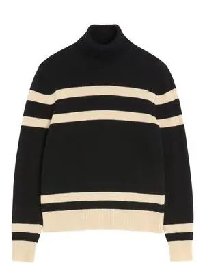 Valentino Garavani Virgin Wool Stripe Rollneck Sweater - Black
