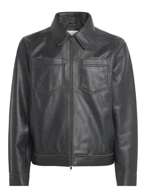 Oliver Peoples Contrast Stitch Leather Jacket - Black