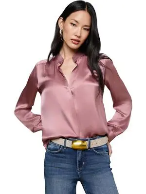 L'Agence Bianca Silk Blouse Top - Mauve Rose