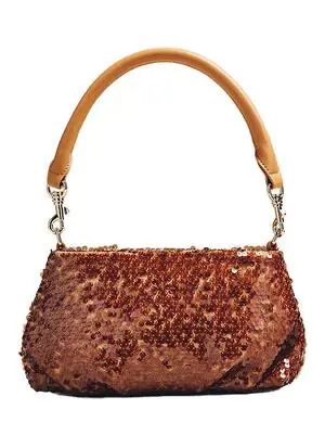 Anthropologie Sequined Pouch Shoulder Bag Tan