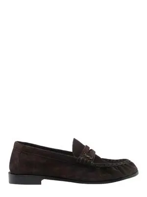 Saint Laurent Logo-detail Suede Loafers - Brown