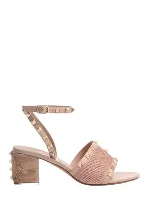 Valentino Garavani Rockstud Raffia Sandals Pink