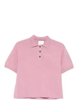 ALLUDE Buttoned Polo Top - Pink