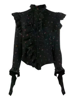 Vetements Floral Print Ruffled Shirt - Black