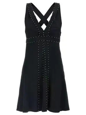 GIOVANNI BEDIN Pearl Appliqué V-neck Mini Dress - Black