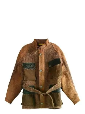 COMMUNS Belted Patchwork Jacket - Brown