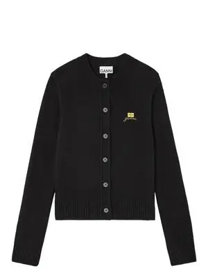 GANNI Embroidered Logo Cardigan - Black