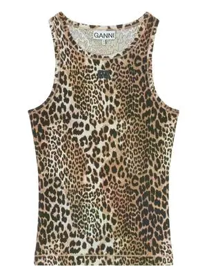 GANNI Leopard-Print Tank Top Brown