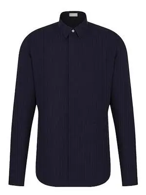 Dior Bee Embroidery Shirt - Navy Blue Striped