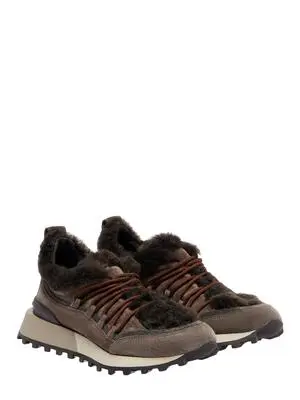 Brunello Cucinelli Shearling-lined Suede Low-top Sneakers - Brown