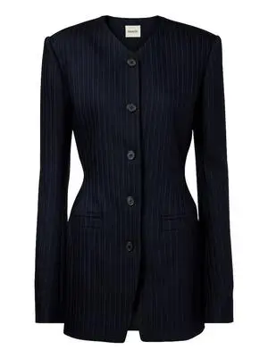 Khaite Naran Pinstripe Wool-blend Blazer - Blue