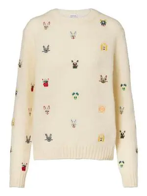 Loewe Embroidered Wool Sweater - White