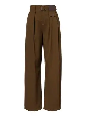 Loewe Belted Pleated Wide-leg Pants - Green