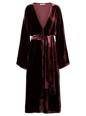 Asceno Belted Velvet Midi Dress - Burgundy