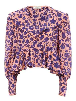 Chloé V-neck Crêpe De Chine Top - Pink - Blue