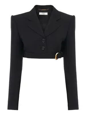 Chloé Cropped Spencer Jacket In Wool Grain De Poudre - Black