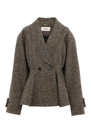 Chloé Chevron Wool Riding Coat - Beige - Black