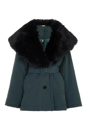 Chloé Short Coat With Faux Fur Collar - Dark Pine