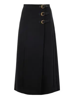 Chloé Pleated Wool Grain De Poudre Midi Skirt - Black
