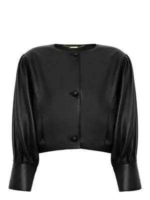 Chloé Cropped Collarless Leather Jacket - Black