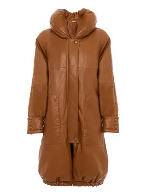 Chloé Long Leather Puffer Coat - Mustard Brown