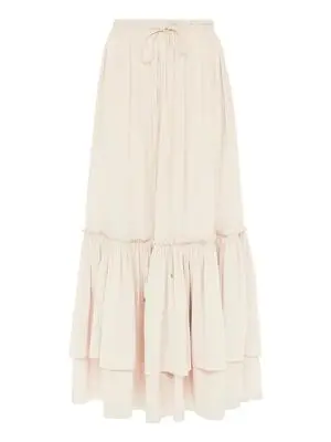 Chloé Long Skirt In Mousseline With Tiered Ruffles - Coconut Milk