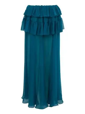 Chloé Long Skirt In Mousseline With Tiered Ruffles - Lovely Teal