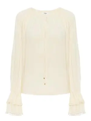 Chloé Gathered V-neck Georgette Top - Pristine White