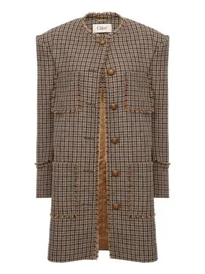 Chloé Single-breasted Houndstooth Coat - Brown / Beige
