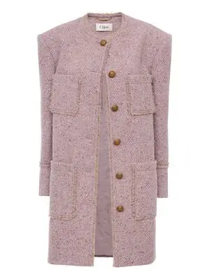 Chloé Chiné Wool Tweed Collarless Coat - Silky Violet