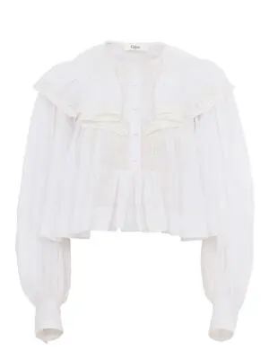 Chloé Cropped Ruffle Voile Top - Iconic Milk