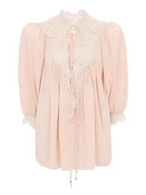 Chloé Crêpe De Chine Top With Lace Trim - Delicate Pink