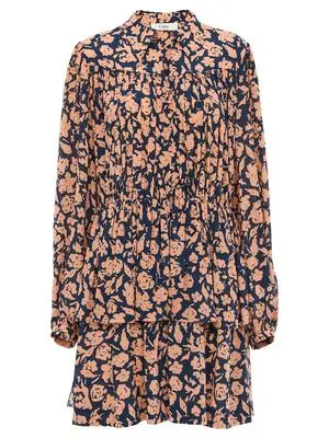 Chloé Crêpe De Chine Gathered Mini Dress - Blue - Pink