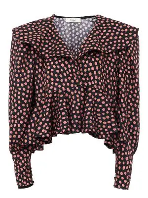 Chloé V-neck Ruffle Top - Black - Pink