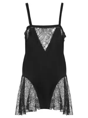 Chloé Mini Charmeuse & Lace Dress - Black