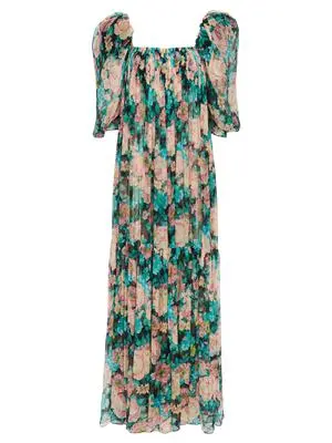 Chloé Puff-sleeve Long Dress - Cloudy Turquoise