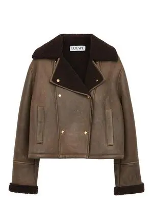 Loewe Lambskin Shearling-collar Aviator Jacket - Green