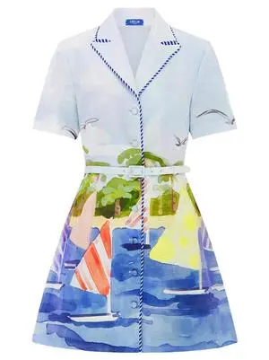 LEO LIN Brigitte Nautical-print Belted Mini Dress - Blue