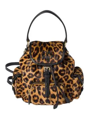 Miu Miu Printed Leather Backpack - Honey