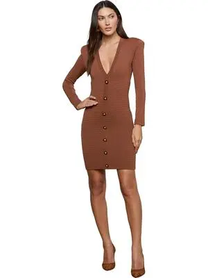 L'Agence Taru Button-front Mini Dress - Sepia Brown/gold