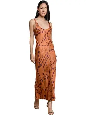 L'Agence Akiya Printed Satin Maxi Dress - Amber Brown Playing Card Geo