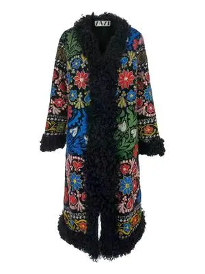 ZAZI Floral Embroidered Coat - Black