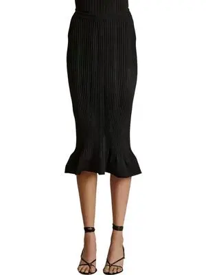 Khaite Ribbed Knit Midi Skirt - Black
