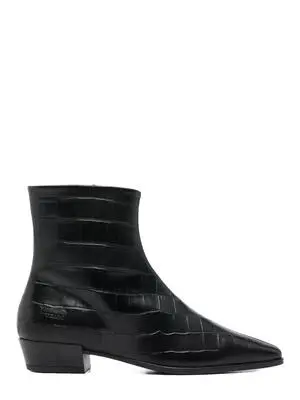 SUMMERY COPENHAGEN 30mm Croc-embossed Pointed Boots - Black