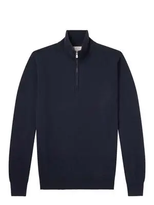 Brunello Cucinelli Fitted Half-Zip Cashmere Sweater Navy