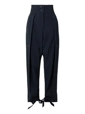 Sharon Wauchob Arch Topstitched Paneled Pleated Wool-twill Tapered Trousers - Blue