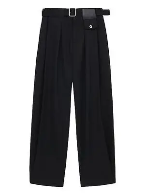 Loewe Pleated Adjustable-belt Wool Trousers - Black