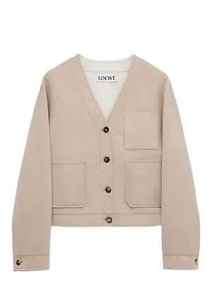 Loewe V-neck Wool-cashmere Blend Cardigan - Sandstone/white