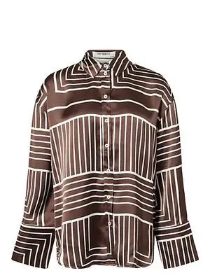 4TH & RECKLESS Amira Graphic-pattern Satin Shirt - Chocolate