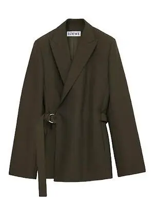 Loewe Peak-lapel Draped Wool-blend Jacket - Khaki Green